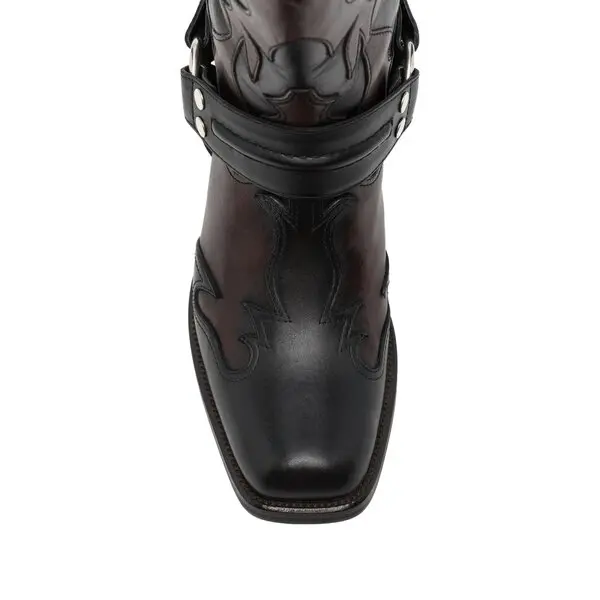 Versace Leather Harness Strap Low Block Heel Shoes - Black