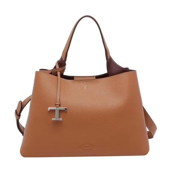 TOD'S Medium Leather Handbag With T Timeless Charm - Brown
