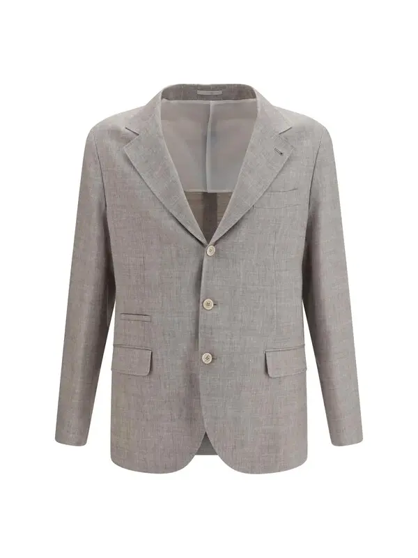 Brunello Cucinelli Deconstructed Linen And Wool Chevron Jacket - Cream