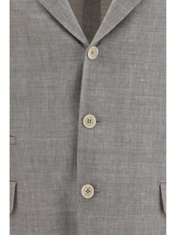 Brunello Cucinelli Deconstructed Linen And Wool Chevron Jacket - Cream
