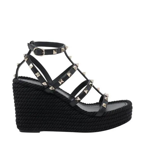 Valentino Garavani Rockstud Wedge Sandals - Black