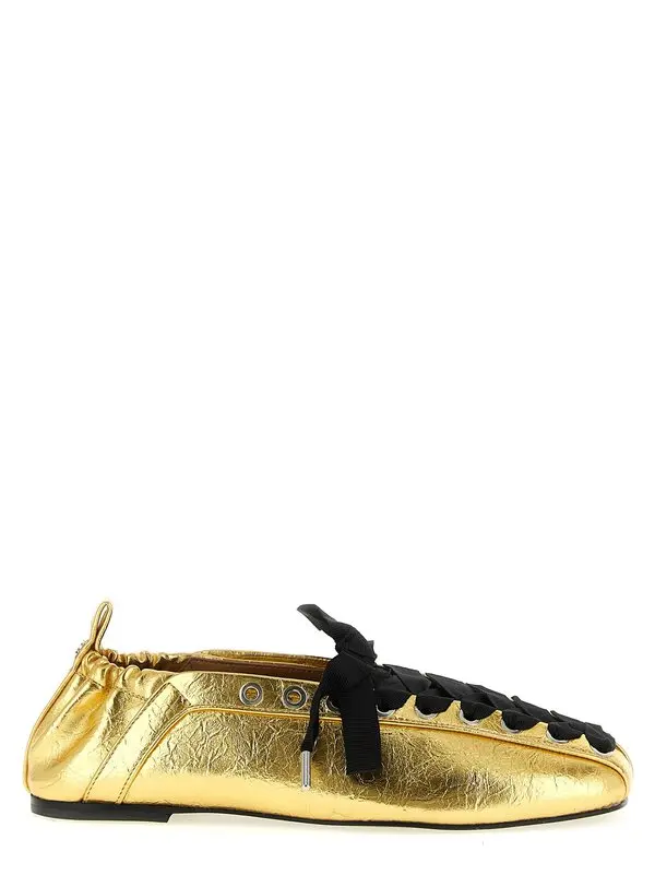 GANNI Craquelé Metallic Pélinova® Lace-up Ballet Flats - Gold