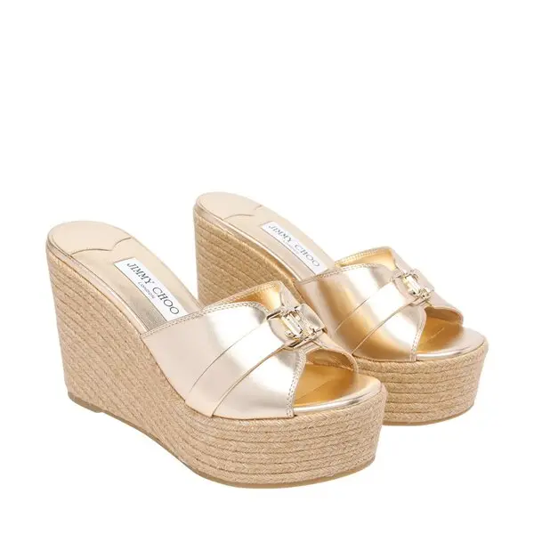 JIMMY CHOO Leda Wedge Sandals - Gold