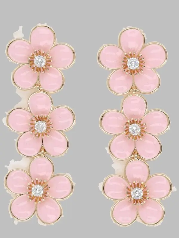 SELF-PORTRAIT Brass Zircon Enamel Earrings - Pink