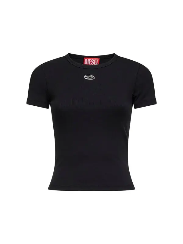 DIESEL® Black Ribbed Stretch Jersey T-ele-long-od T-shirt - Multicolor