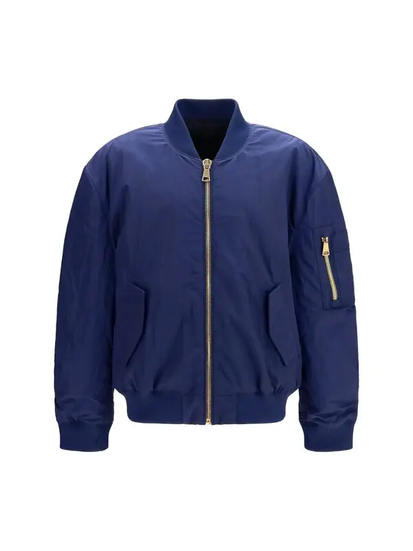 Balmain Nylon Bomber Jacket With Embroidered Back Logo - Blue