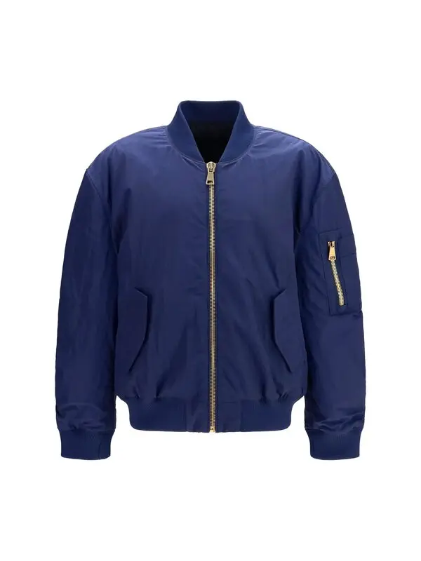 Balmain Nylon Bomber Jacket With Embroidered Back Logo - Blue
