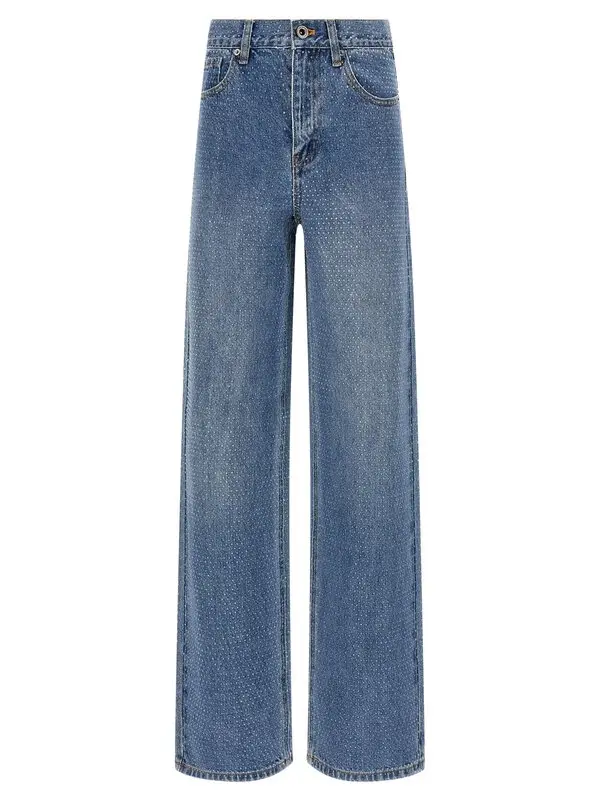 SELF-PORTRAIT Rhinestone Denim Straight Leg' Jeans - Blue