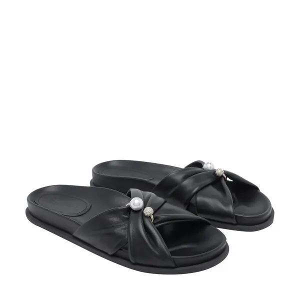JIMMY CHOO Raffia Flat Sandals - Black