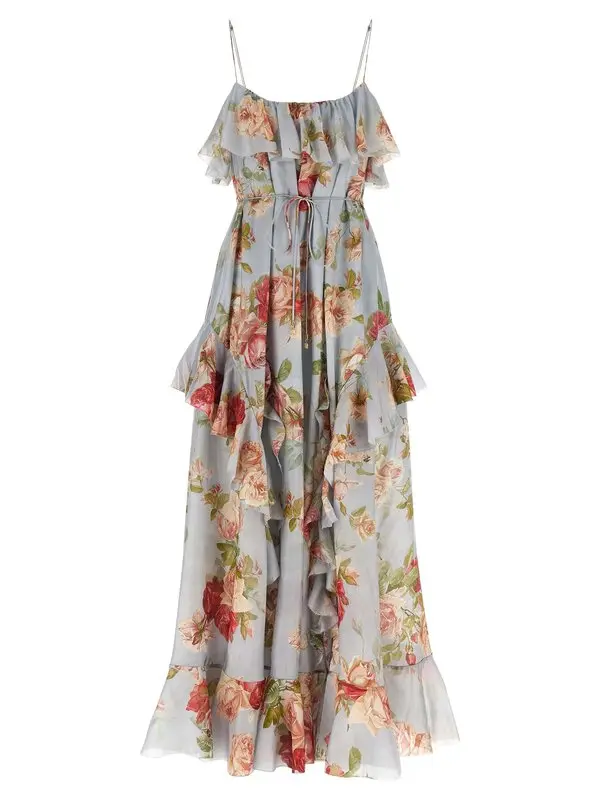 Zimmermann Roselight Silk Habotai Floral Print Long Dress - Multicolor