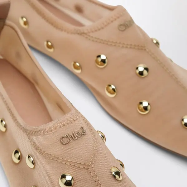 Chloé Rita Blushy Beige Ballet Flats In Transparent Mesh - Cream