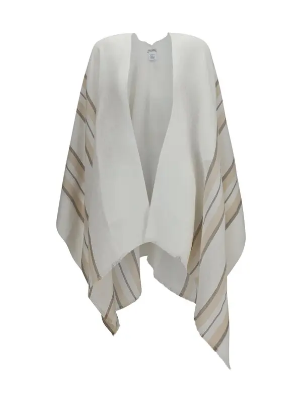 Brunello Cucinelli Open Poncho In Linen, Cashmere And Silk Blend - Cream