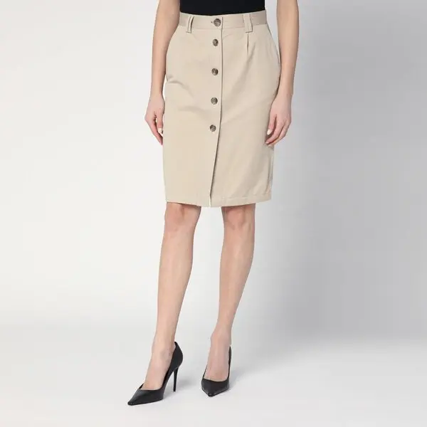 ANINE BING Beige Buttoned Pencil Skirt - Cream