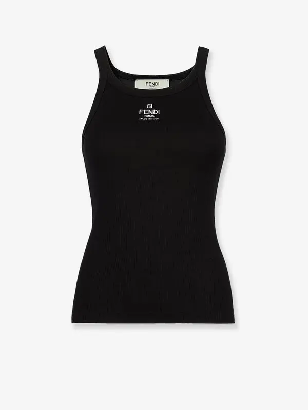 Fendi Ribbed Cotton Tank Top - Black