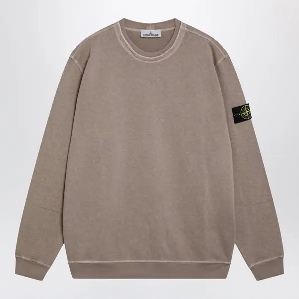Stone Island Crewneck Sweatshirt With Old Garment-dyed Treatment In Slub Cotton In Beige - Cream