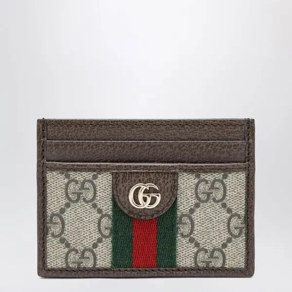 Gucci Ophidia Gg Supreme Card Holder In Beige/dark Brown - Cream