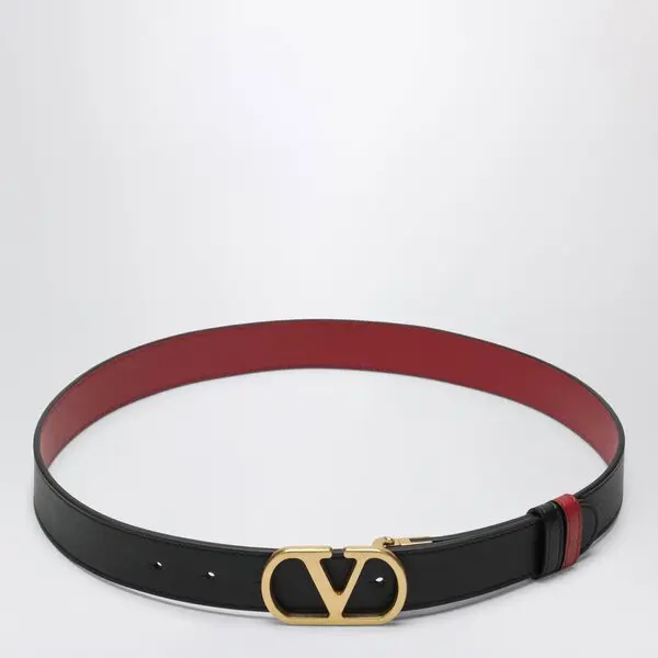 Valentino Garavani Glossy Leather Reversible Vlogo Signature Belt - Black