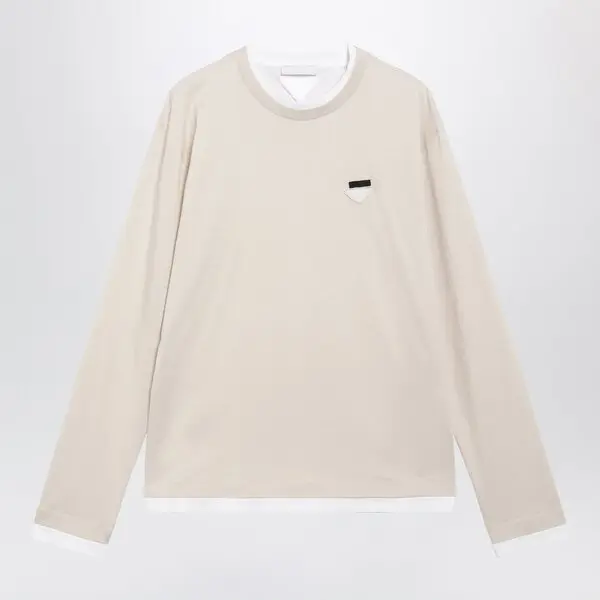 Prada Talc Long-sleeve Cotton Top - White