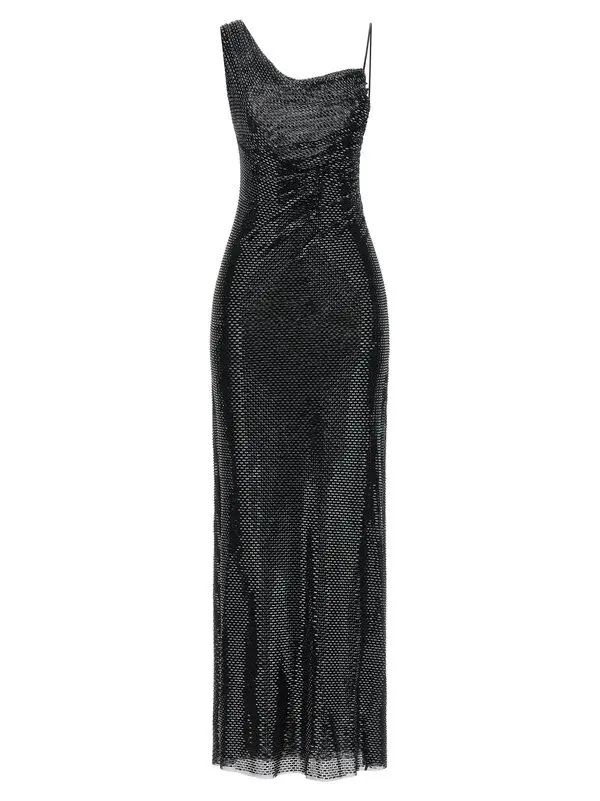 SELF-PORTRAIT Rhinestone Draped Maxi' Dress - Black