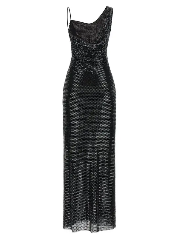 SELF-PORTRAIT Rhinestone Draped Tulle Maxi Dress