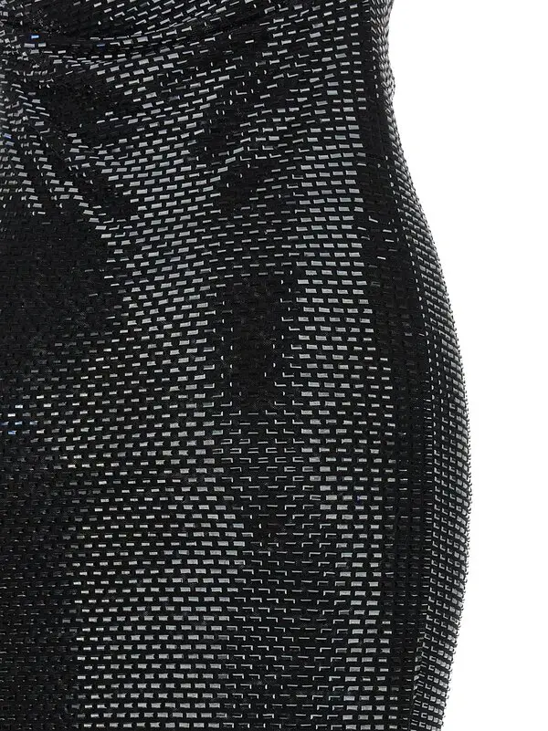 SELF-PORTRAIT Rhinestone Draped Tulle Maxi Dress