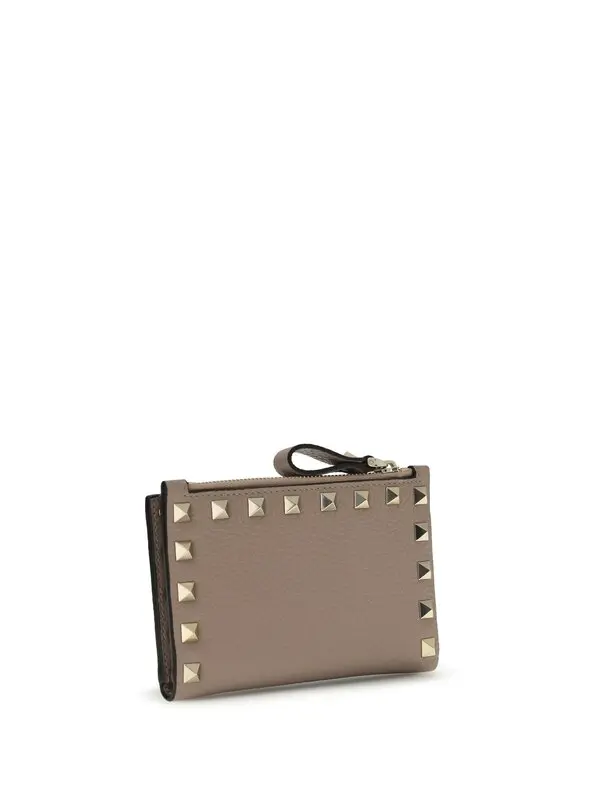 Valentino Garavani Rockstud Zip Card Holder - Cream