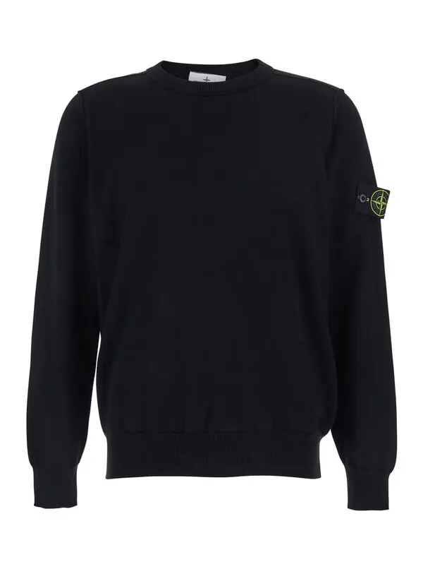 Stone Island Black T-shirt With Long Sleeves And Logo Patch On The Sleeve In Cotton For - Multicolor