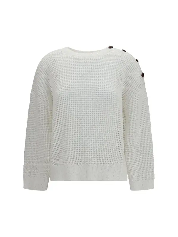 Brunello Cucinelli Openwork Sweater With Shoulder Buttons - White