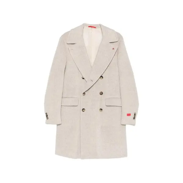 Isaia Neutrals Coats Double Breasted Coats - Cream