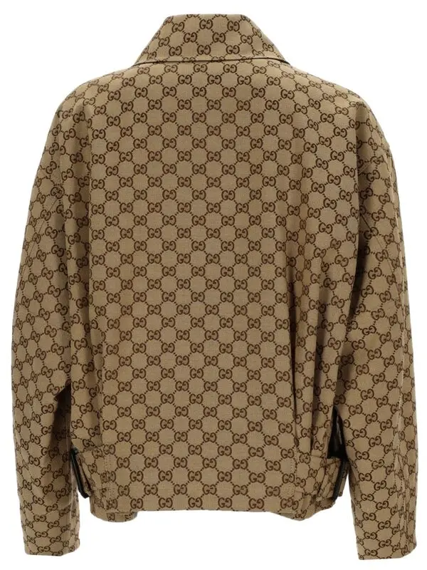 Gucci Bomber Jacket With Gg Texture - Cream
