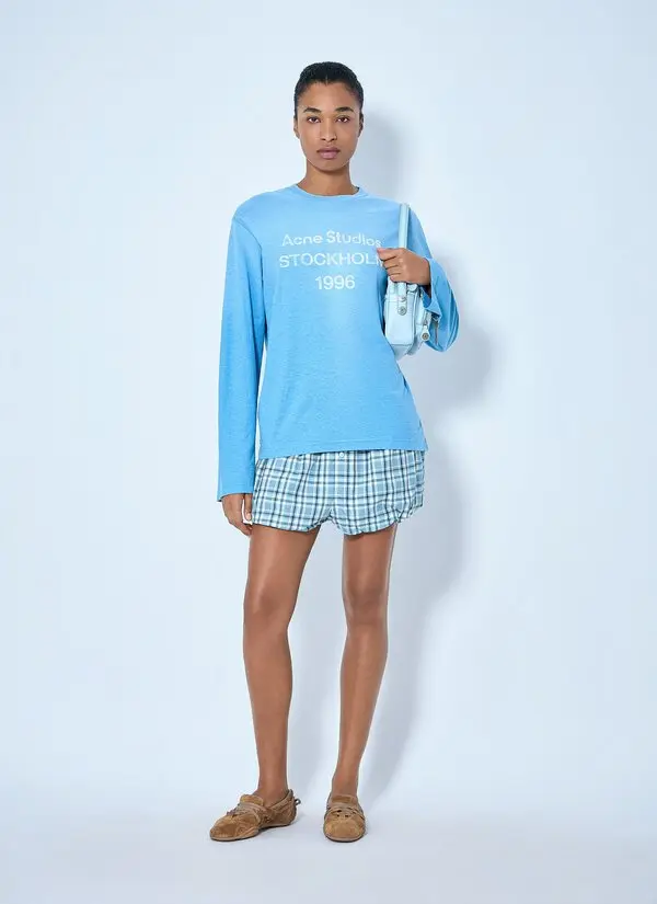 Acne Studios Gathered Check Shorts - Blue