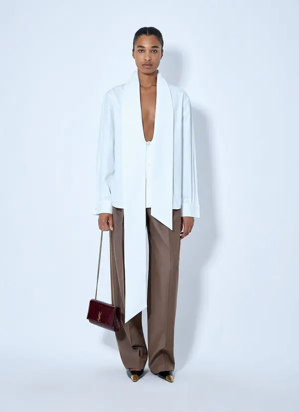 Saint Laurent Lavallière Shirt In Cotton Poplin - White