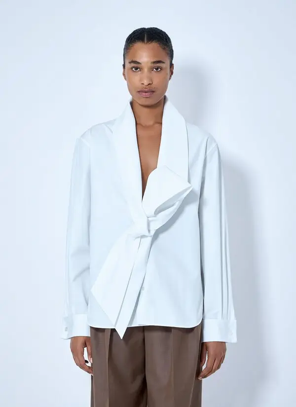 Saint Laurent Cotton Poplin Lavallière Shirt - White