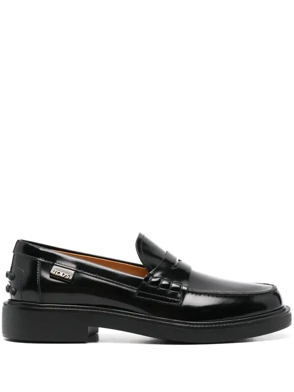 TOD'S Shaded Finishing Leather Penny Loafers - Black