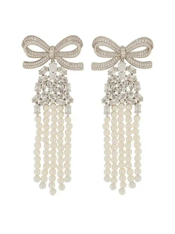 SELF-PORTRAIT Drop Earrings With Bow - Silver