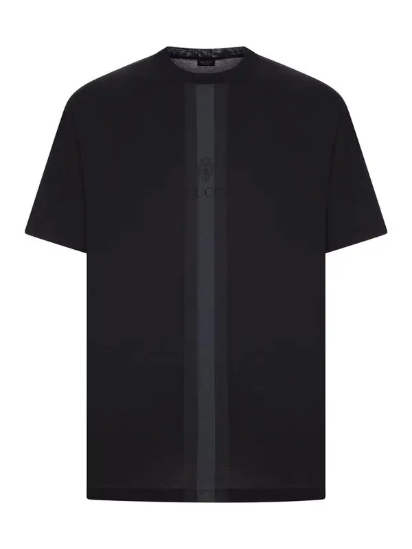 Gucci Cotton T-shirt With Tonal Web Stripe - Black