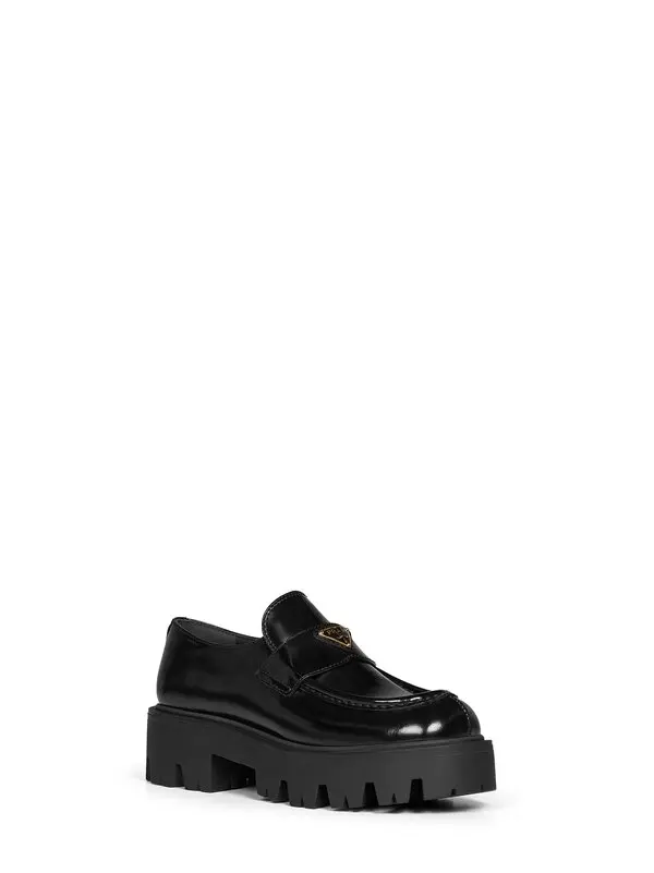 Prada Calzature Black Brushed Leather Loafers