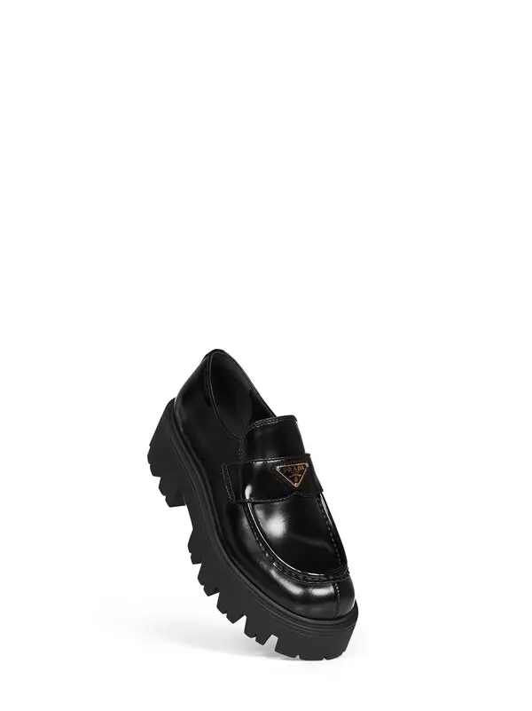 Prada Calzature Black Brushed Leather Loafers