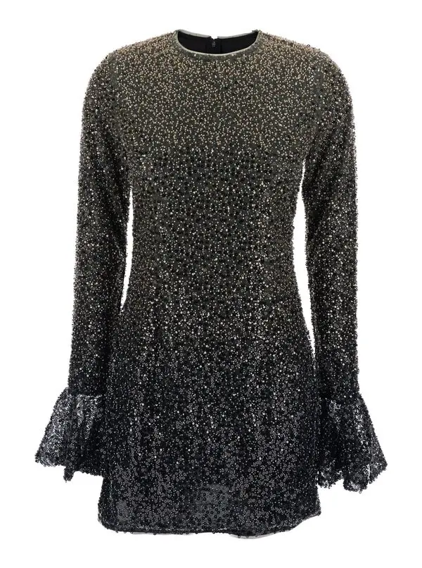 ROTATE BY BIRGER CHRISTENSEN Dress With All-over Applied Beads And Flared Hems In Metallic Fabric For - Multicolor