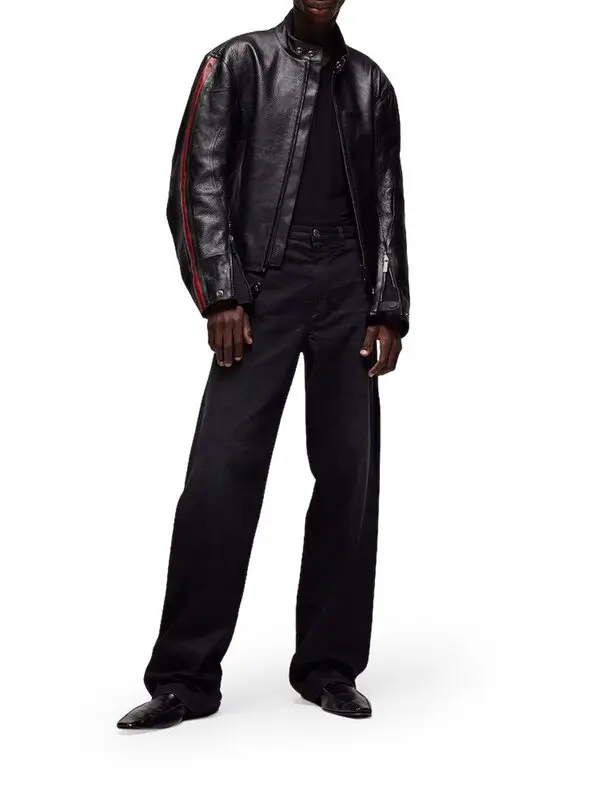 Gucci Leather Biker Jacket With Web Detail