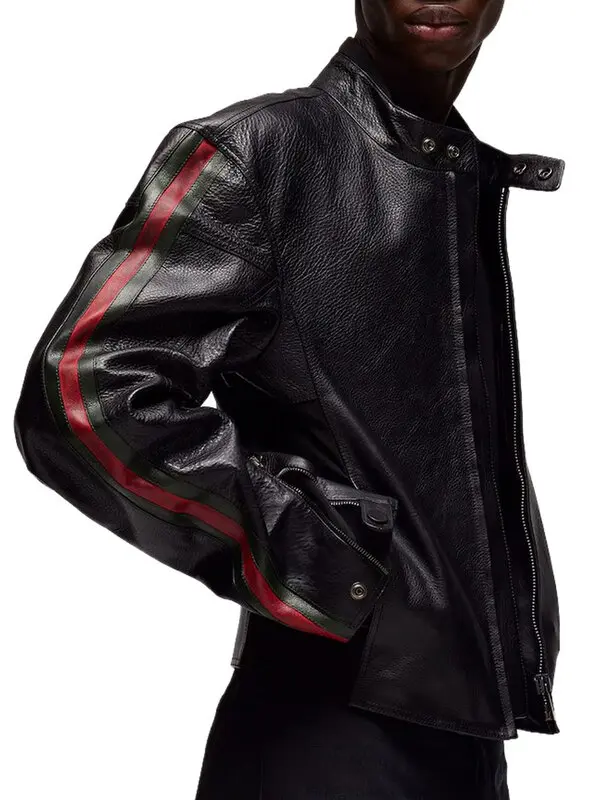 Gucci Leather Biker Jacket With Web Detail