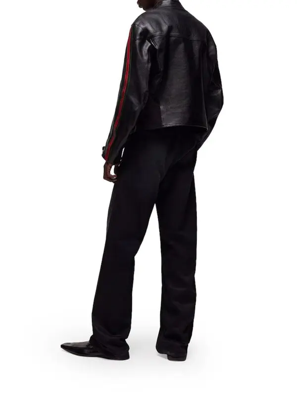 Gucci Leather Biker Jacket With Web Detail - Black