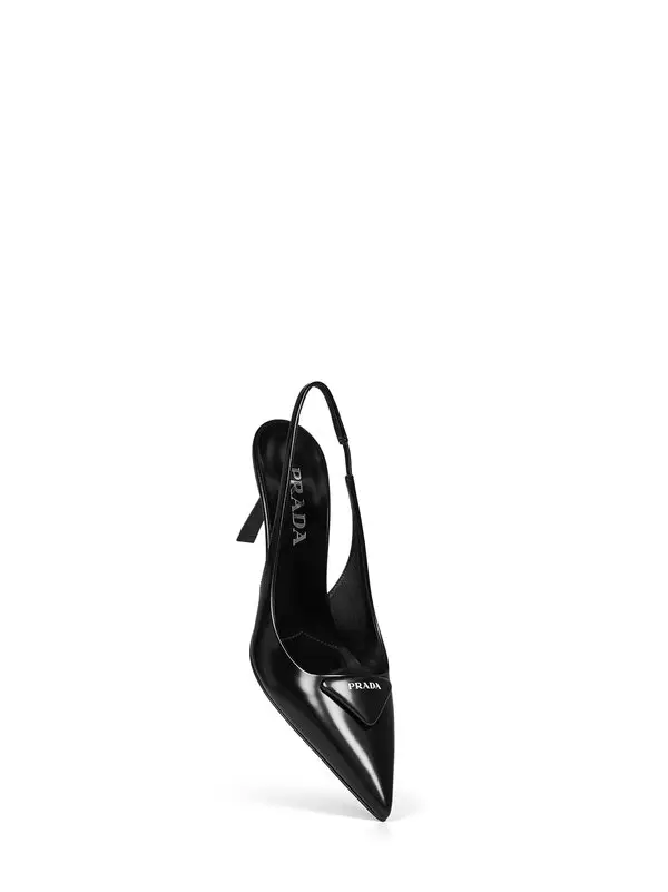Prada Calzature Black Brushed Leather Slingback Pumps - Multicolor