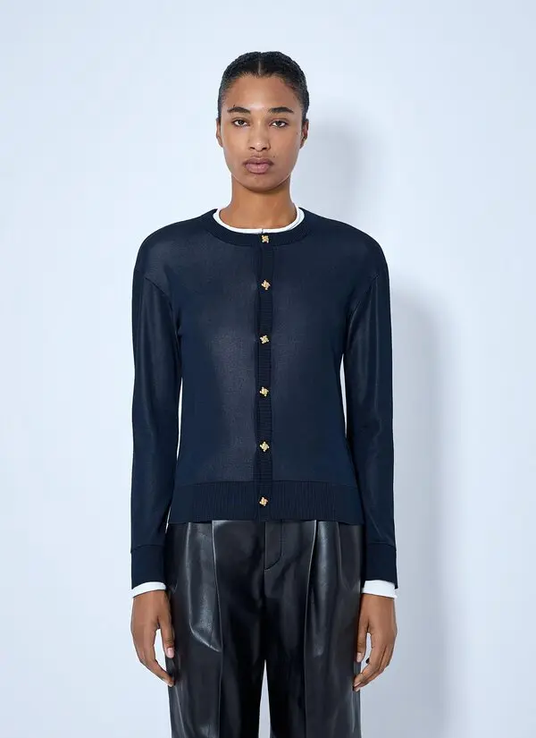 Bottega Veneta Silk Double Knit Cardigan - Blue