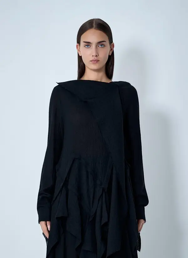Yohji Yamamoto Gauzed Frilled Blouse - Black