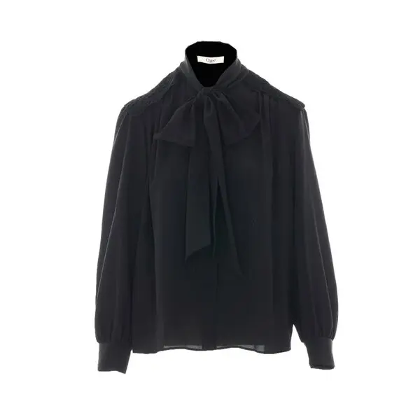 Chloé Crêpe De Chine Maxi Gathered Lavallière Blouse - Black
