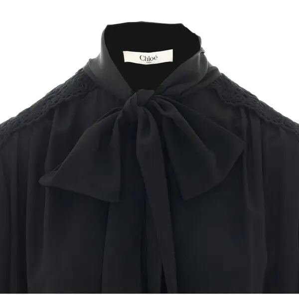 Chloé Crêpe De Chine Maxi Gathered Lavallière Blouse - Black