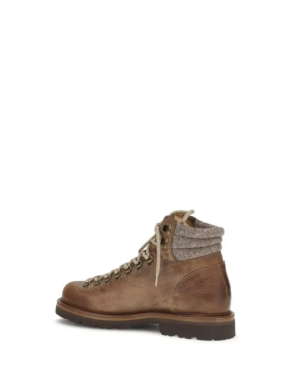 Brunello Cucinelli Mountain Boots In Leather With Wool And Cashmere Inserts