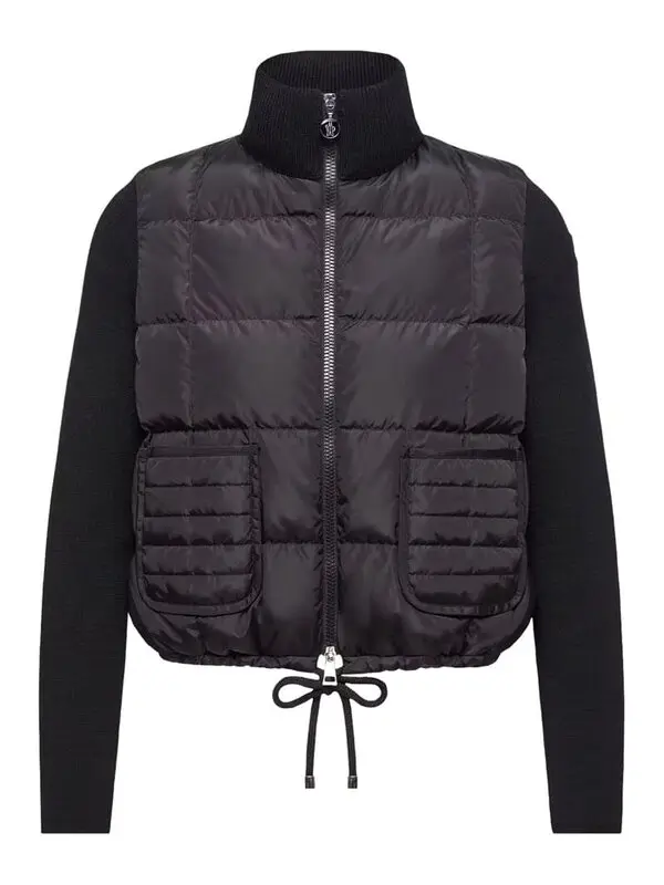 Moncler Padded Wool Zip-up Cardigan With Check Quilting - Black