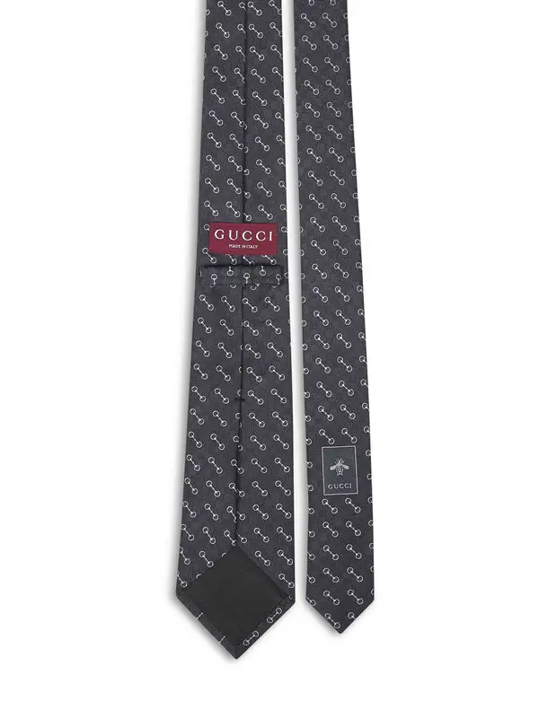 Gucci Black Horsebit Silk Jacquard Tie